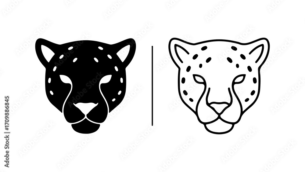 Cheetah head icon in two styles black silhouette and outline. Stock ...