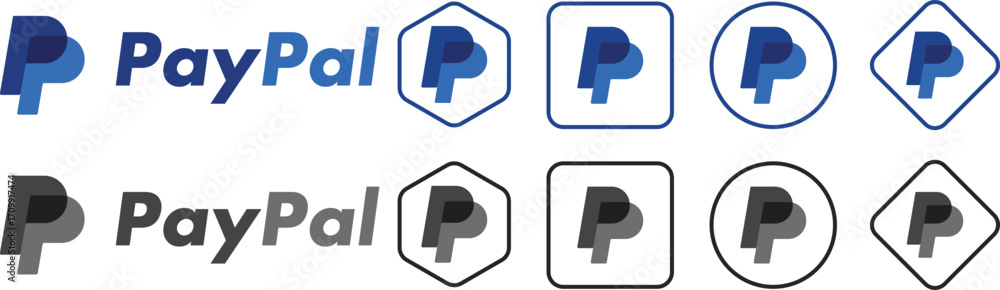 paypal logo icons. popular payment method. digital payments bank ...
