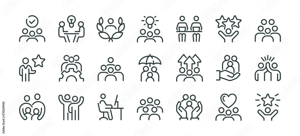 People crowd, person group, human resources, team work icons pack. Line ...