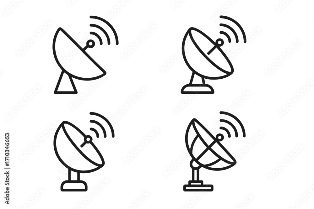 Satellite dish antenna line icon set. Communication, signal, and ...