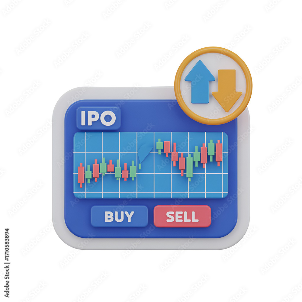 Illustration Stock IPO stock market trading chart with buy sell buttons ...