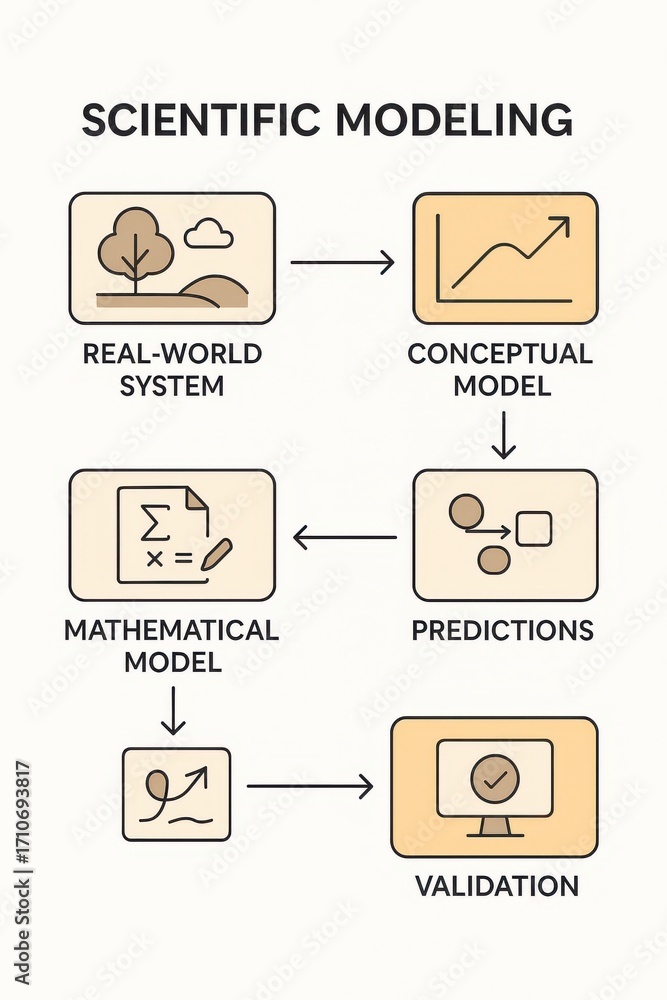 Scientific modeling process diagram illustrating stages from real world ...