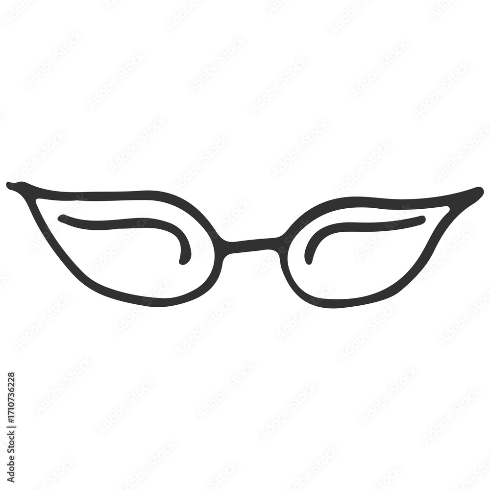 Doodle-style line drawing of stylized eyeglasses with curved lenses and ...