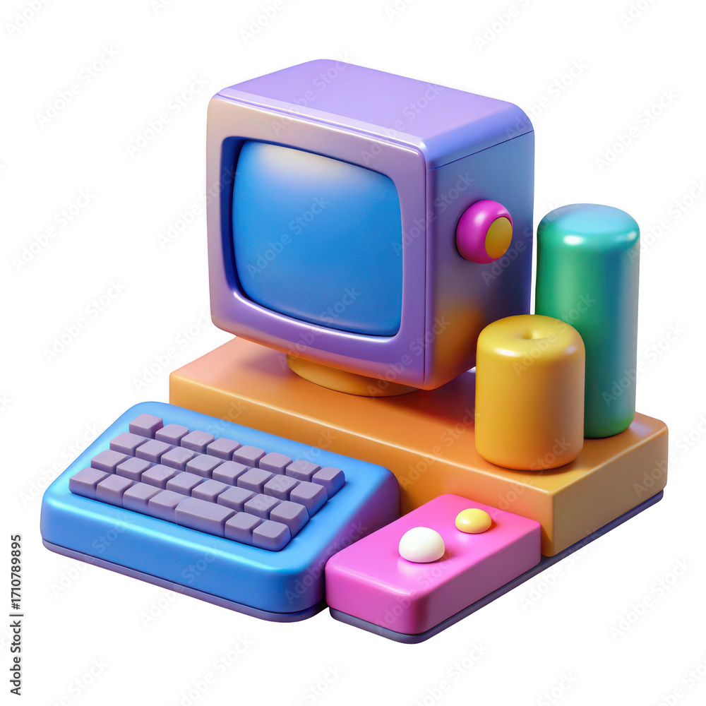 3d retro computer icon with vintage gaming controller and peripherals ...