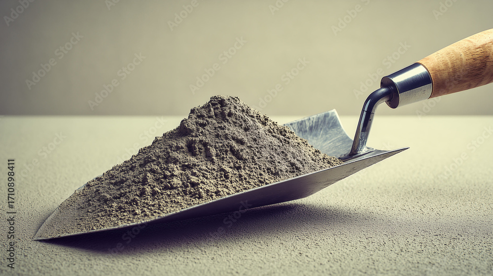 Concrete trowel with dry material in realistic style in neutral colors ...