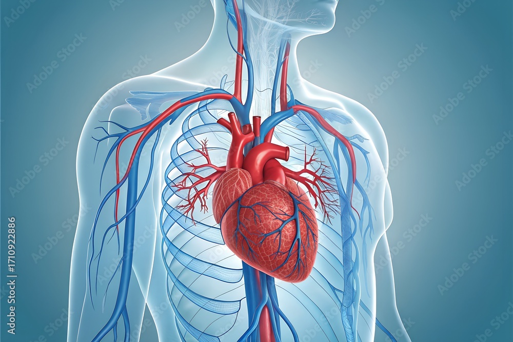 Anatomy of the human heart and circulatory system. A detailed medical ...