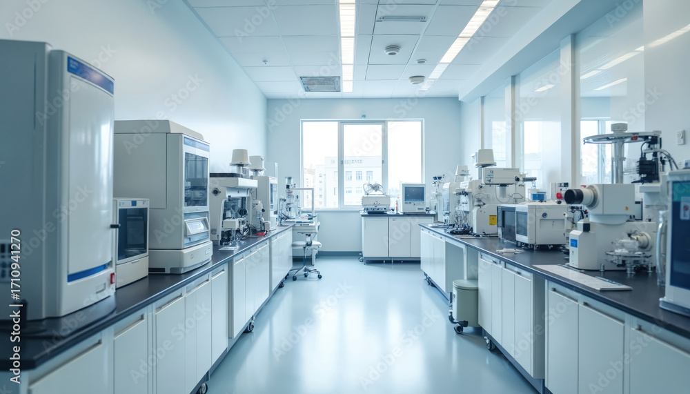 Empty clean lab room with advanced scientific equipment. Interior of ...