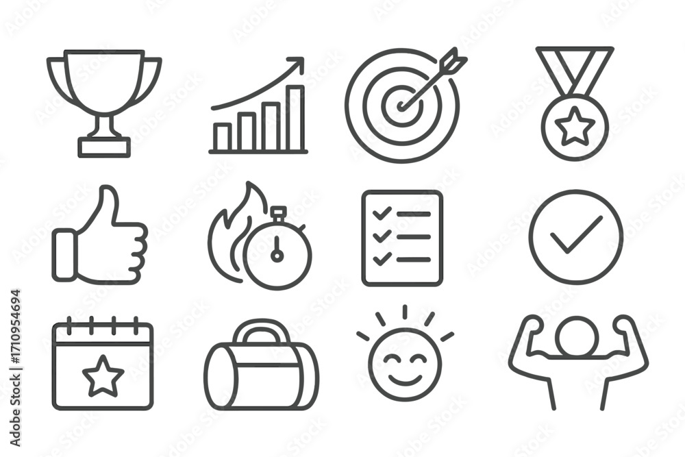 Fitness Motivation Icons. Line style icons of fitness motivation ...
