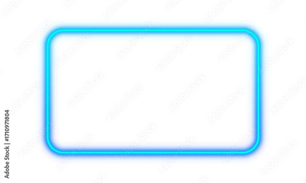 Blue cyan glowing neon rectangle frame border light glow illuminated ...