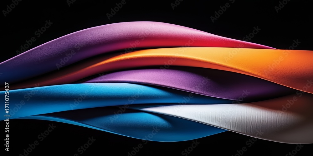 Series of colorful fabric swaths are arranged in a way that creates a ...