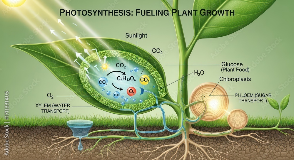 Detailed Diagram of Photosynthesis Process in Plants with Labeled ...