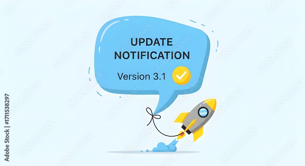 Software Update Notification Flat Illustration with Rocket Launch Stock ...