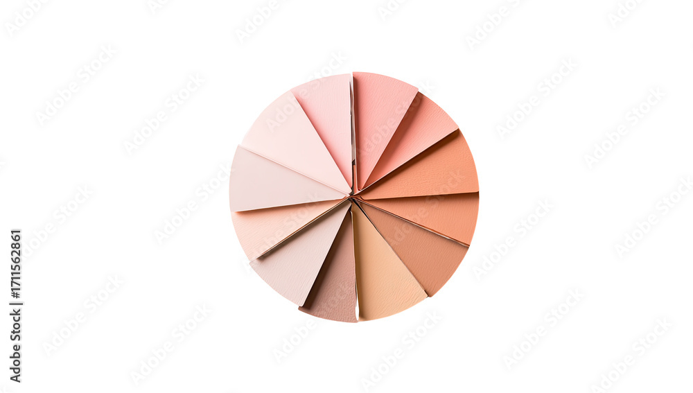 A circular color wheel, divided into segments of various shades of pink ...