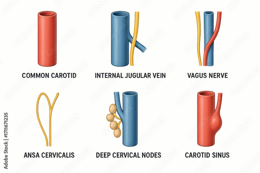Diagram of Human Neck Vessels: Carotid Artery, Jugular Vein, Vagus ...
