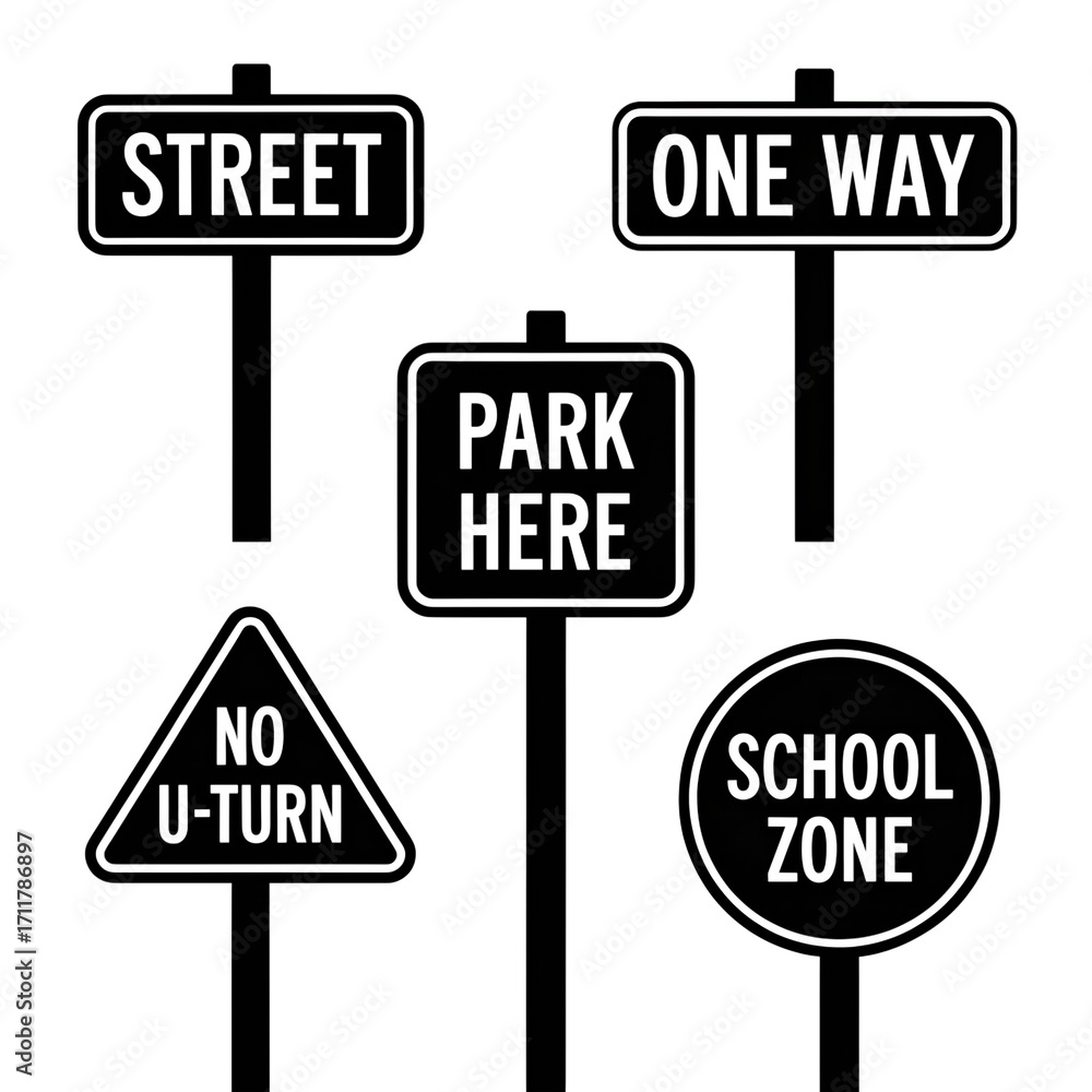 Street signs with neon outlines for urban design, wayfinding, safety ...