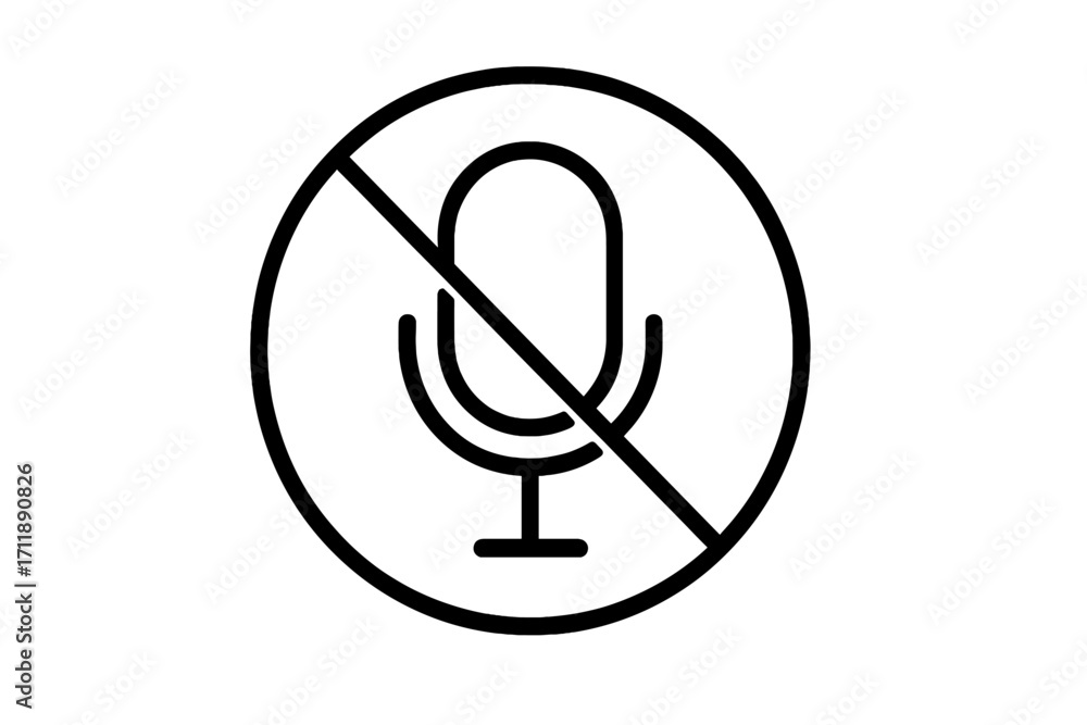 Mute microphone line icon. No sound, audio off symbol. Recording ...