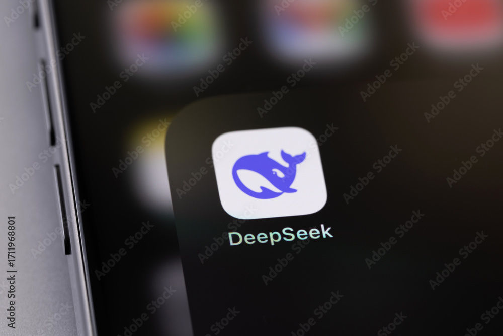 DeepSeek mobile icon app on a screen smartphone. DeepSeek is a Chinese ...