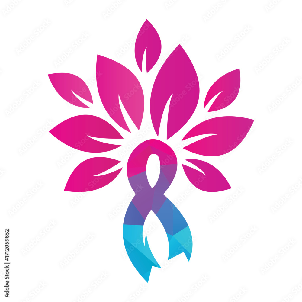 Pink Ribbon and Leaf Logo. Breast Cancer Awareness Nature Symbol Vector ...