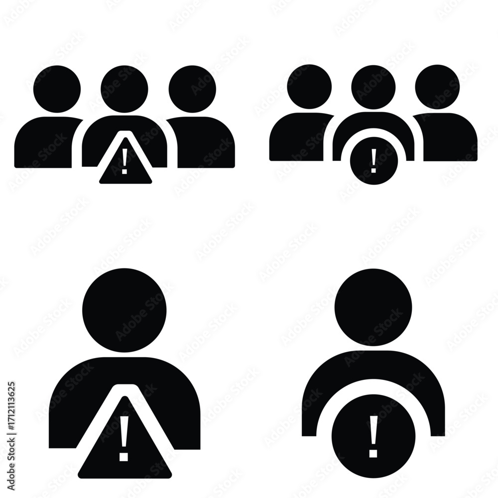 User Account Warning and Error Icon Set – Profile Alert, Group Notice ...