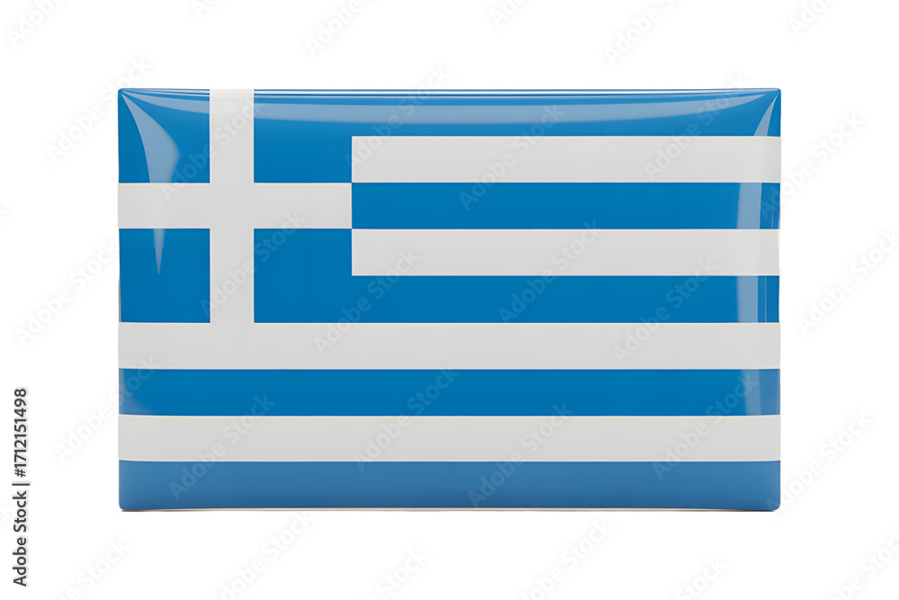Shiny metallic Greek flag emblem symbol of national pride and European ...