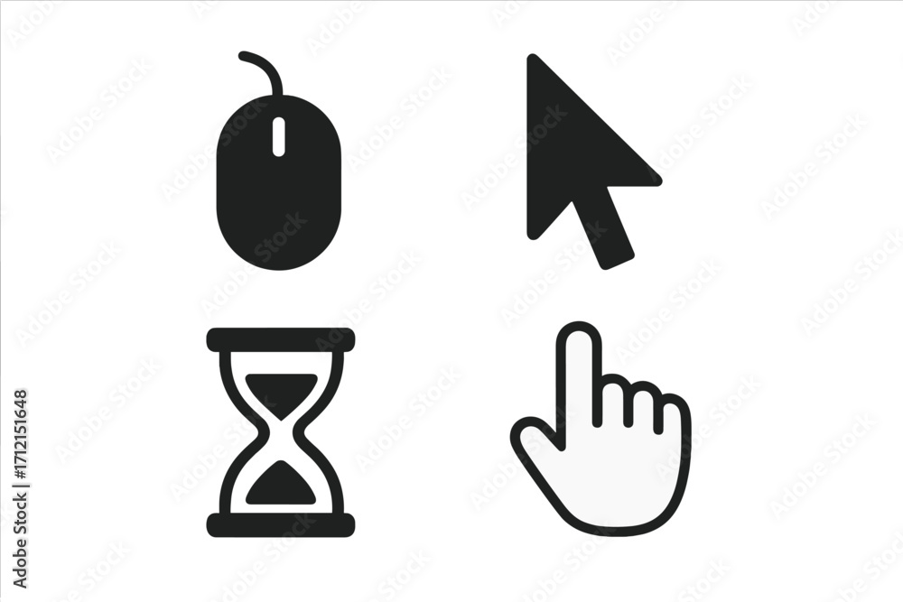 Stock-Vektorgrafik „Cursor icon set with mouse pointer, arrow, hand ...