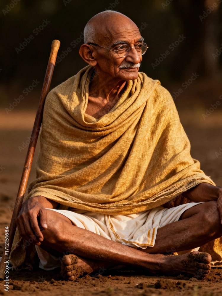 Elderly man dressed in traditional indian attire, resembling mahatma ...