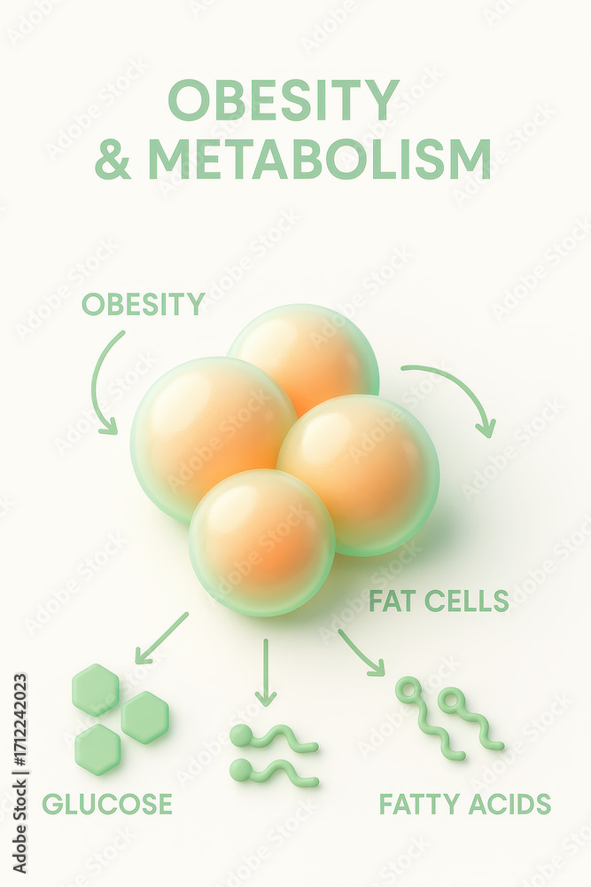 Obesity & Metabolism Diagram: An illustrated diagram depicting the ...