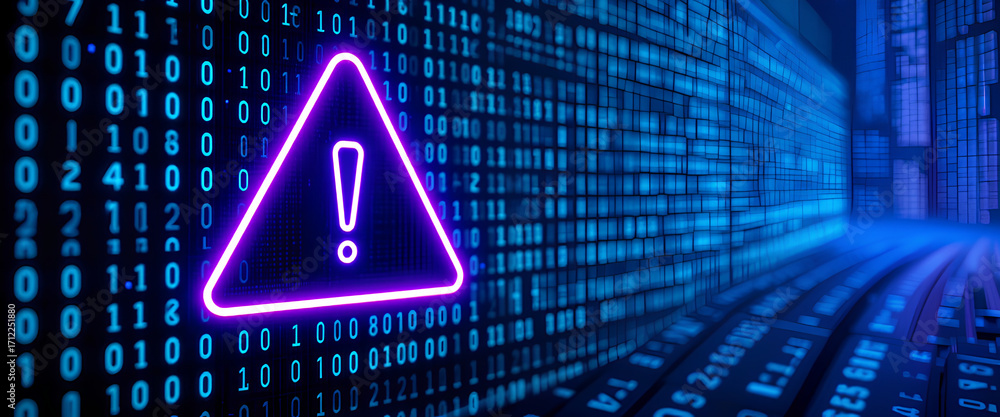 Purple Malware Threat Icon on Cybersecurity Binary Pattern Stock ...