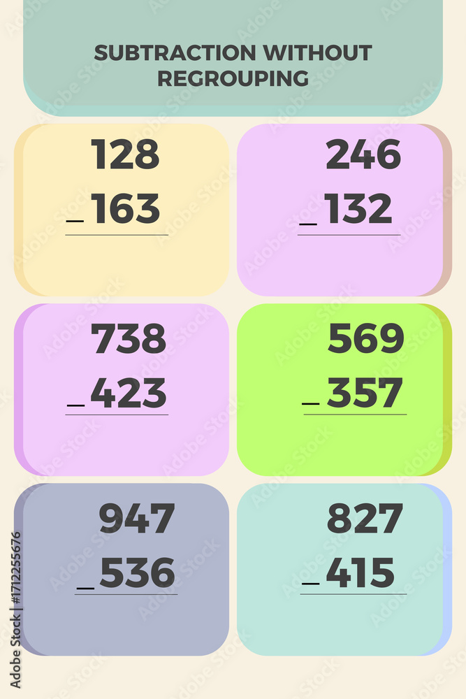 Clear visual aid illustrating fundamental two-digit subtraction ...