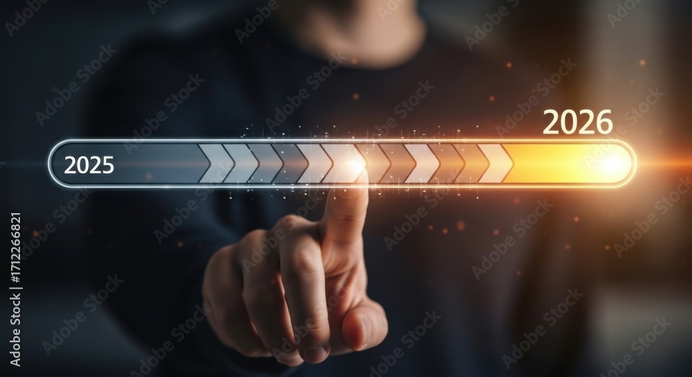 Person Touching Digital Timeline From 2025 to 2026 with Futuristic ...