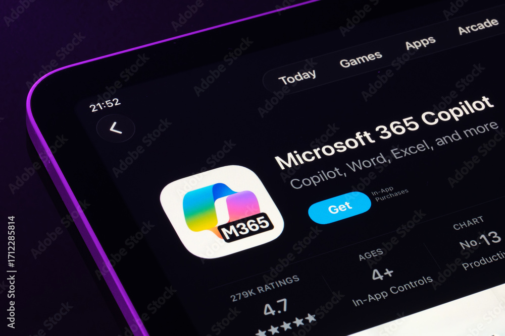 Microsoft 365 Copilot listing on iPad App Store, iOS 26 interface shows ...