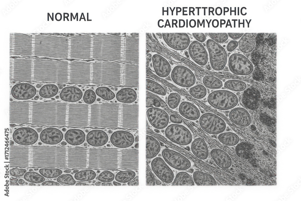 Normal Heart Tissue vs. Hypertrophic Cardiomyopathy, Microscopic View ...