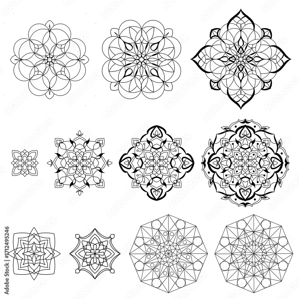 The stages of drawing mandalas. Geometric pattern. Coloring book ...