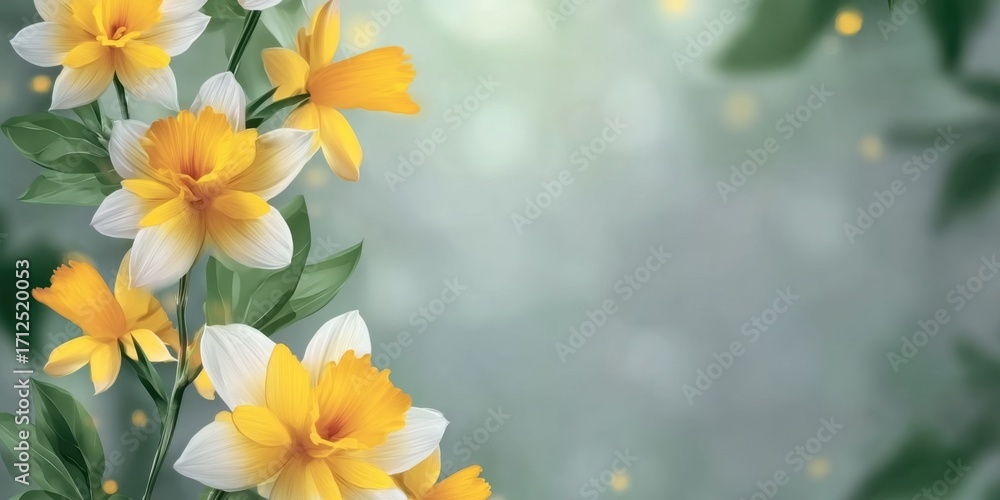 Celebrating St Davids Day with vibrant spring flowers, a bright banner ...
