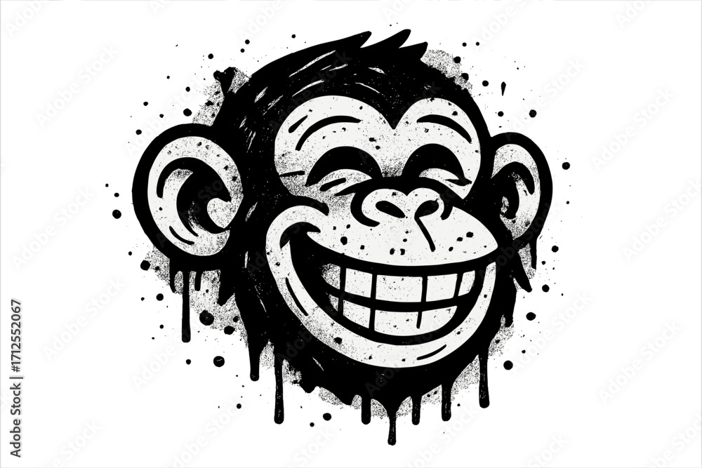 Happy monkey face in urban street art graffiti style. Cheerful ...