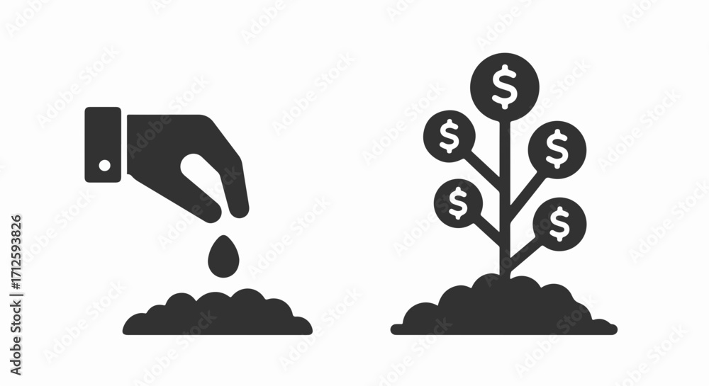 Growing money concept displayed with hand planting seed and plant with ...