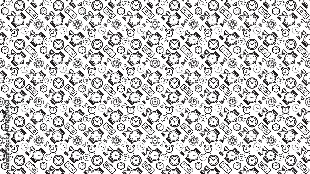 Seamless pattern background of clocks and timepieces for textile and ...