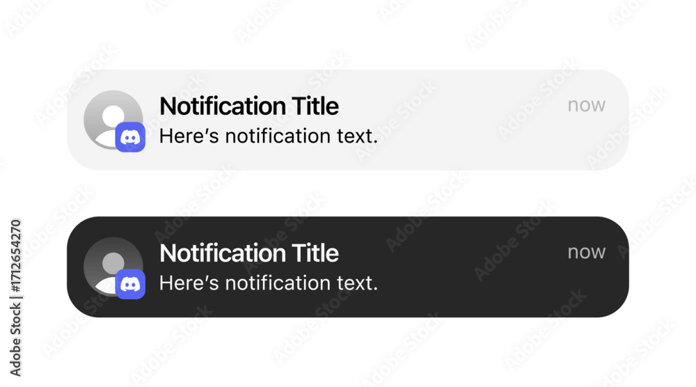 Discord iOS 26 notifications mockup. Editable vector showing Discord ...
