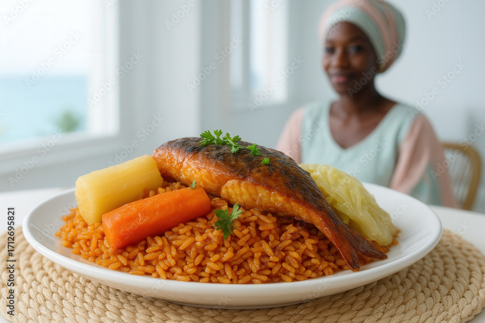 Senegalese Thieboudienne With Fried Fish Over Spiced Rice, Carrot ...