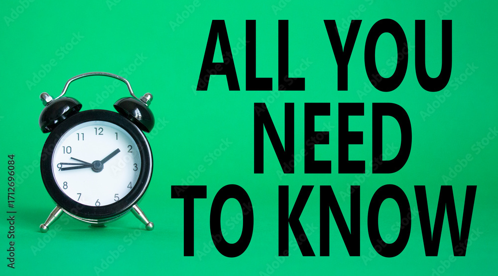 All you need to Know symbol. Beautiful green background with alarm ...