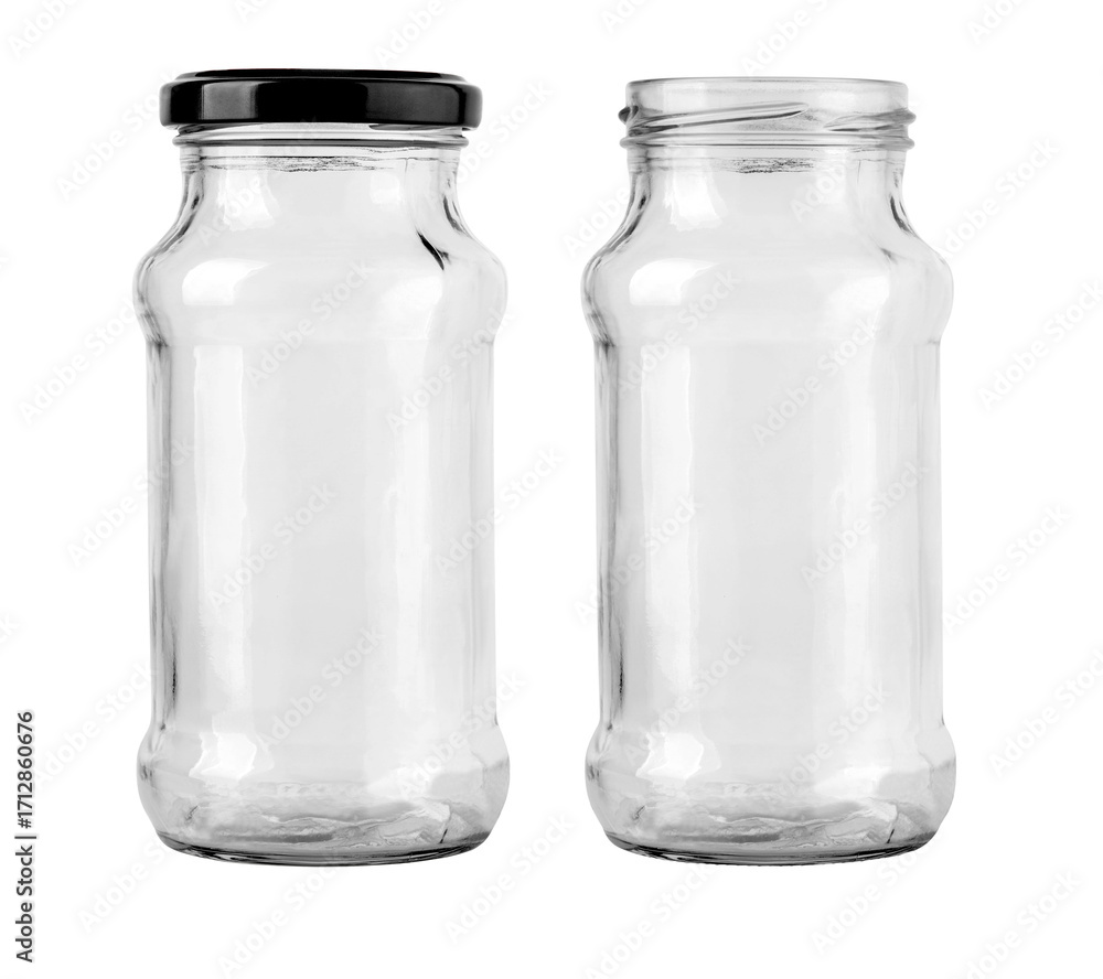 Empty glass jars with and without lid Stock Photo | Adobe Stock