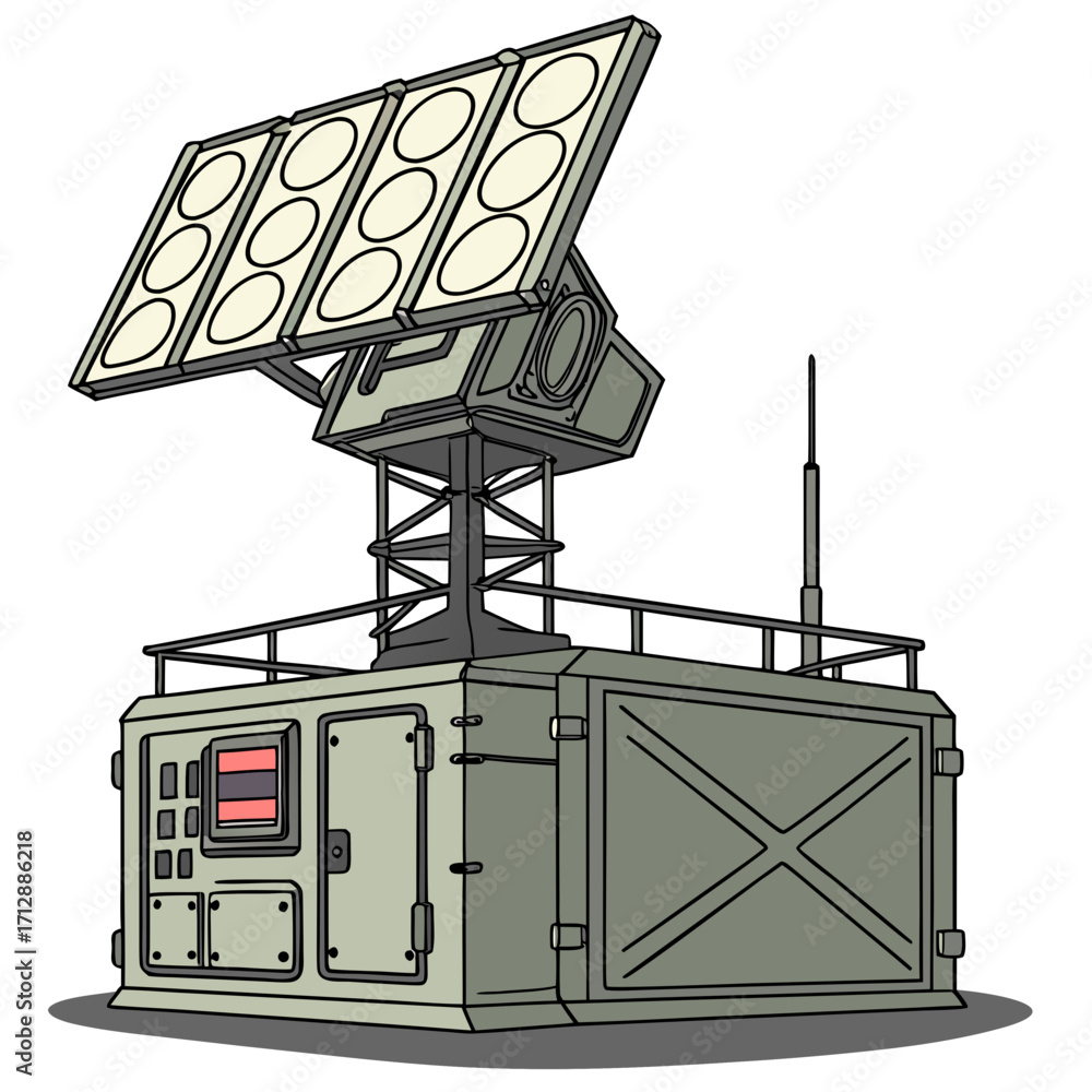 Image vectorielle Stock Modern military radar system with a large ...