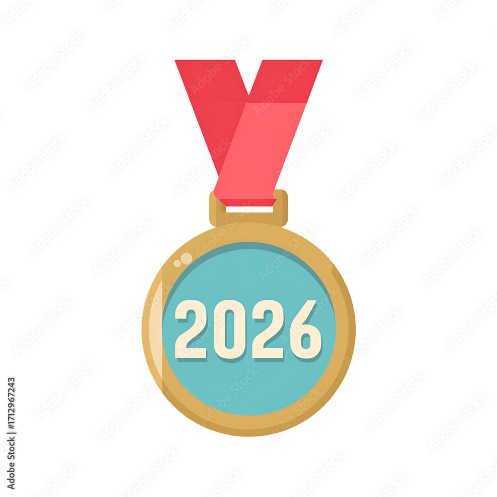 2026 Achievement Medal : Gold medal with a red ribbon symbolizing ...
