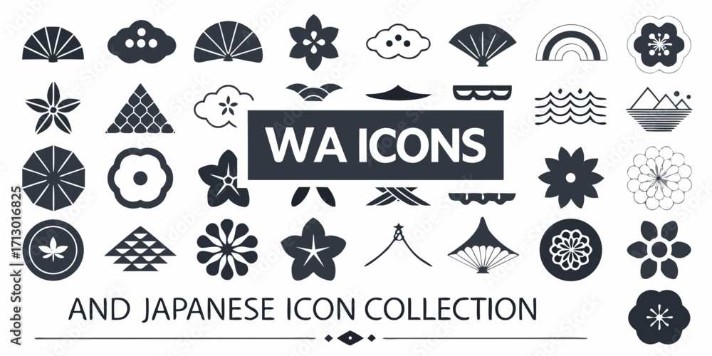 Collection of japanese wa icons and symbols featuring traditional ...