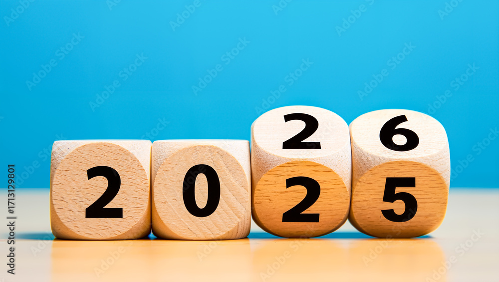 Wooden Dice Blocks Transitioning from 2025 to 2026, Future Planning ...
