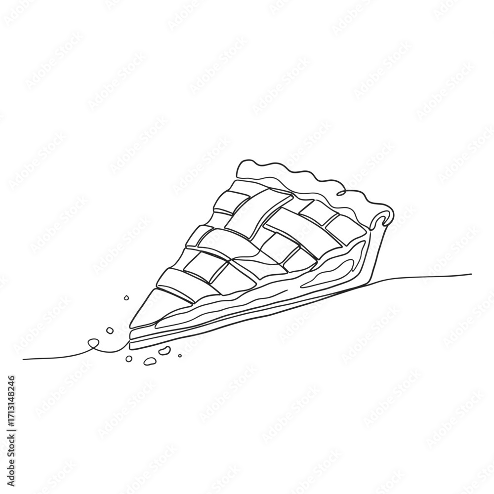 Line drawing of a slice of pie with flaky crust and filling Stock ...