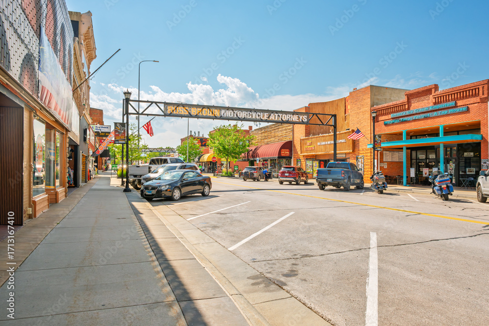 General view of the historic Main Street through small town Sturgis ...