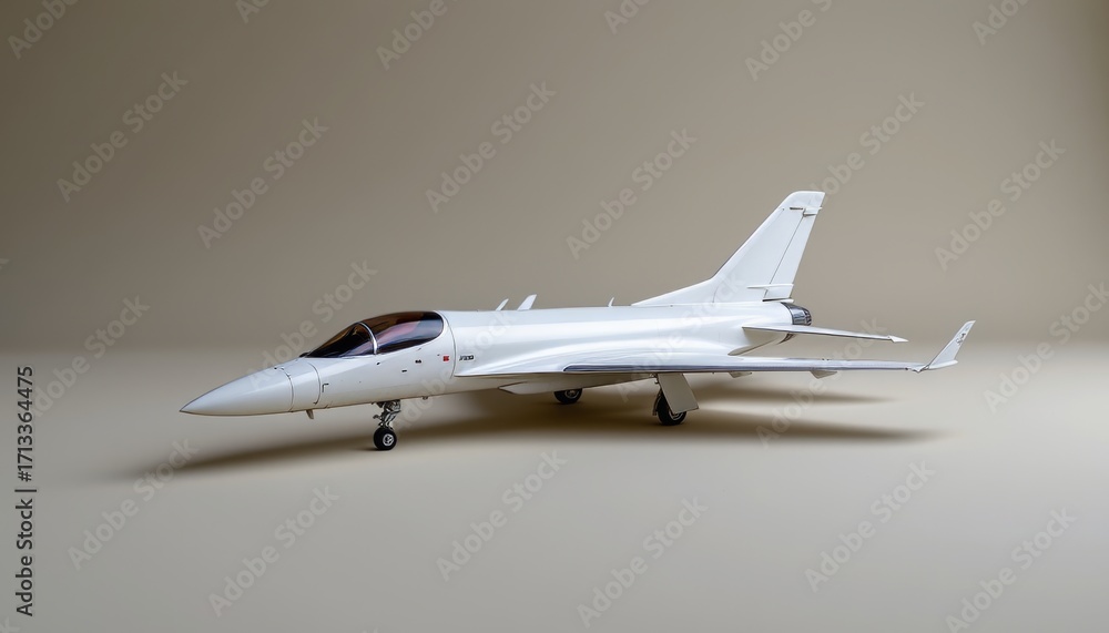 Military action white fighter jet airplane model displayed in studio ...