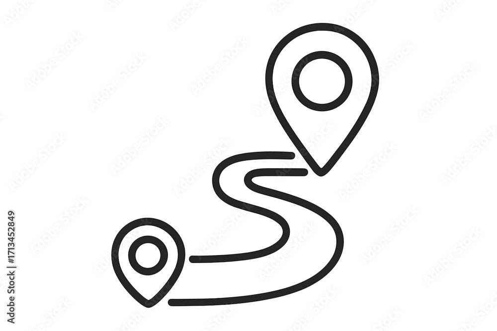 Route icon with map pins. Road trip path. Journey from start to ...