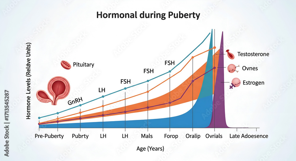 Hormonal Changes During Puberty, Graph showing hormonal changes during ...